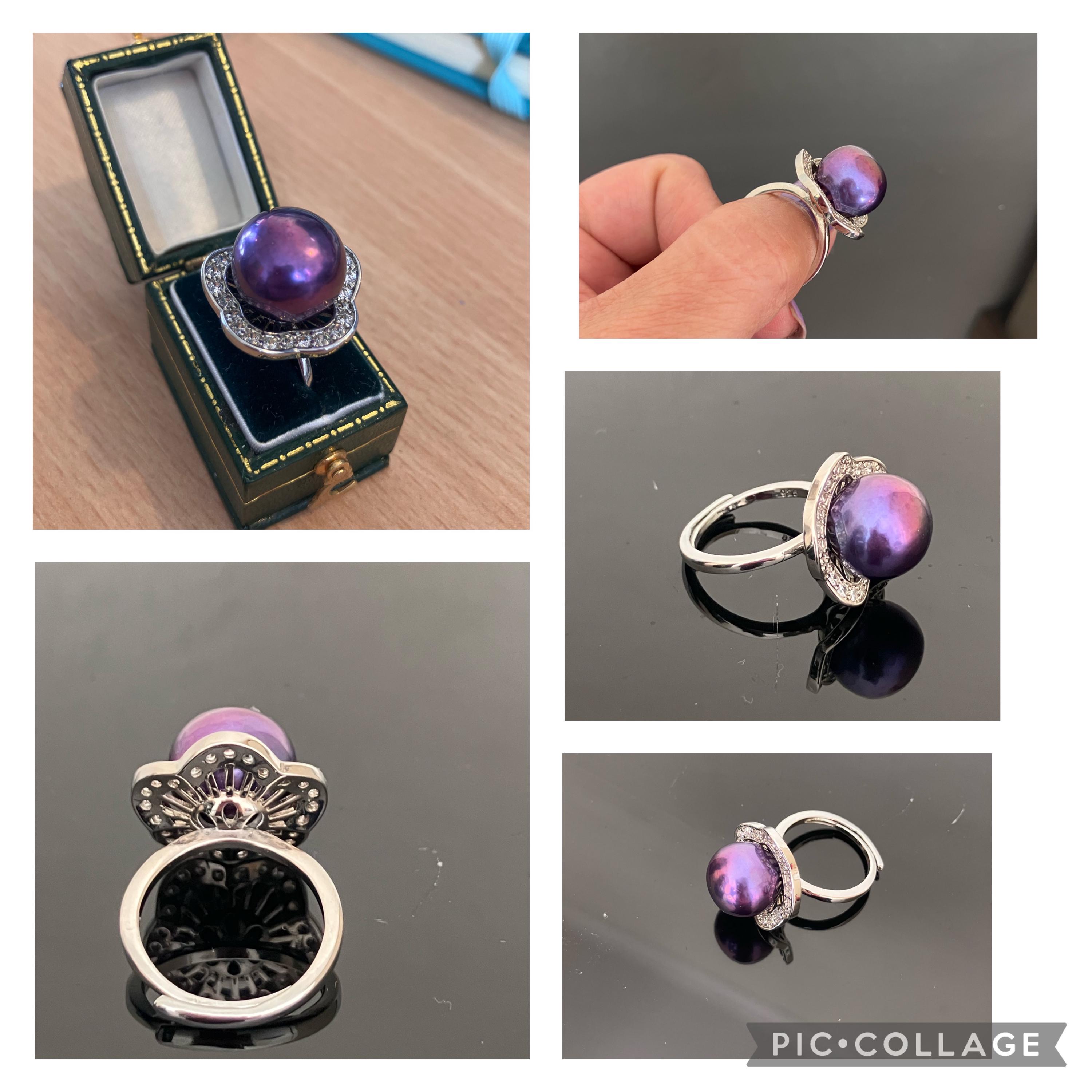 US Tariff Included-natural Edison Pearl Ring Aubergine Purple 13mm ...