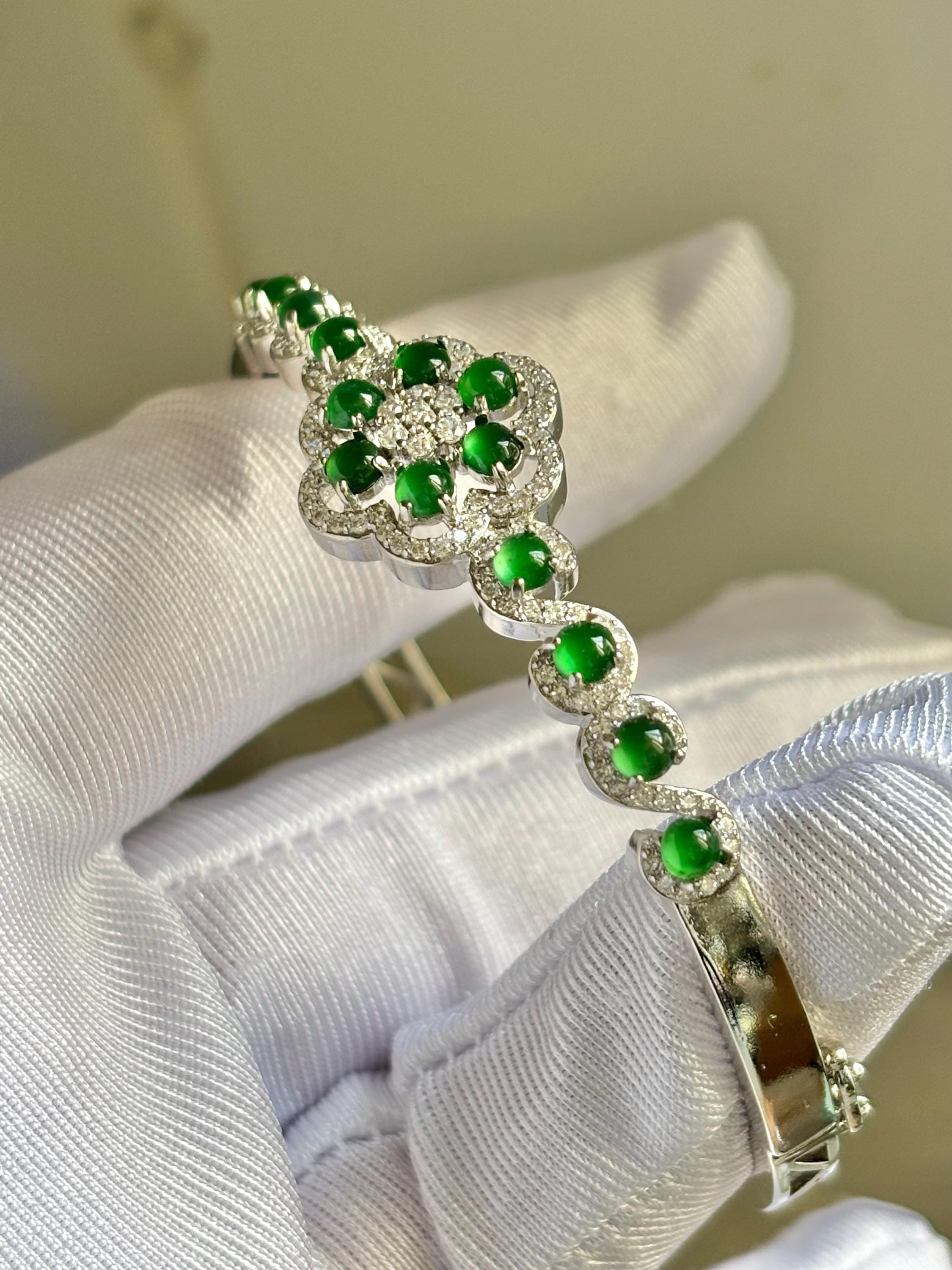 Natutal Imperial Green Jadeite Jade Silver Inlay Icy Bangle Bracelet ...