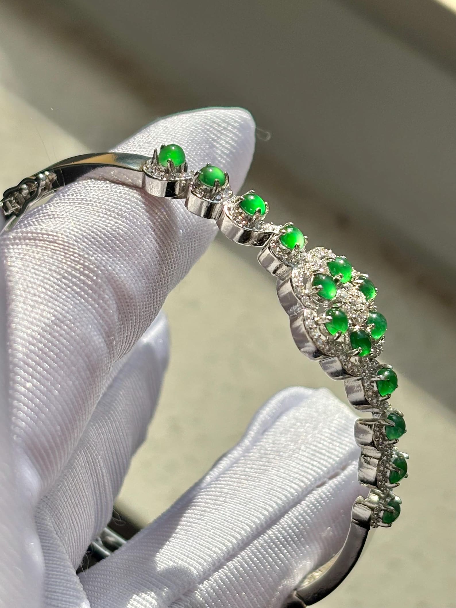 Natutal Imperial Green Jadeite Jade Silver Inlay Icy Bangle Bracelet ...