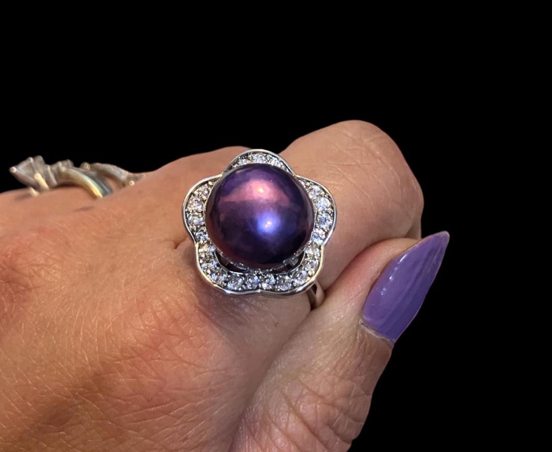 US Tariff Included-natural Edison Pearl Ring Aubergine Purple 13mm ...