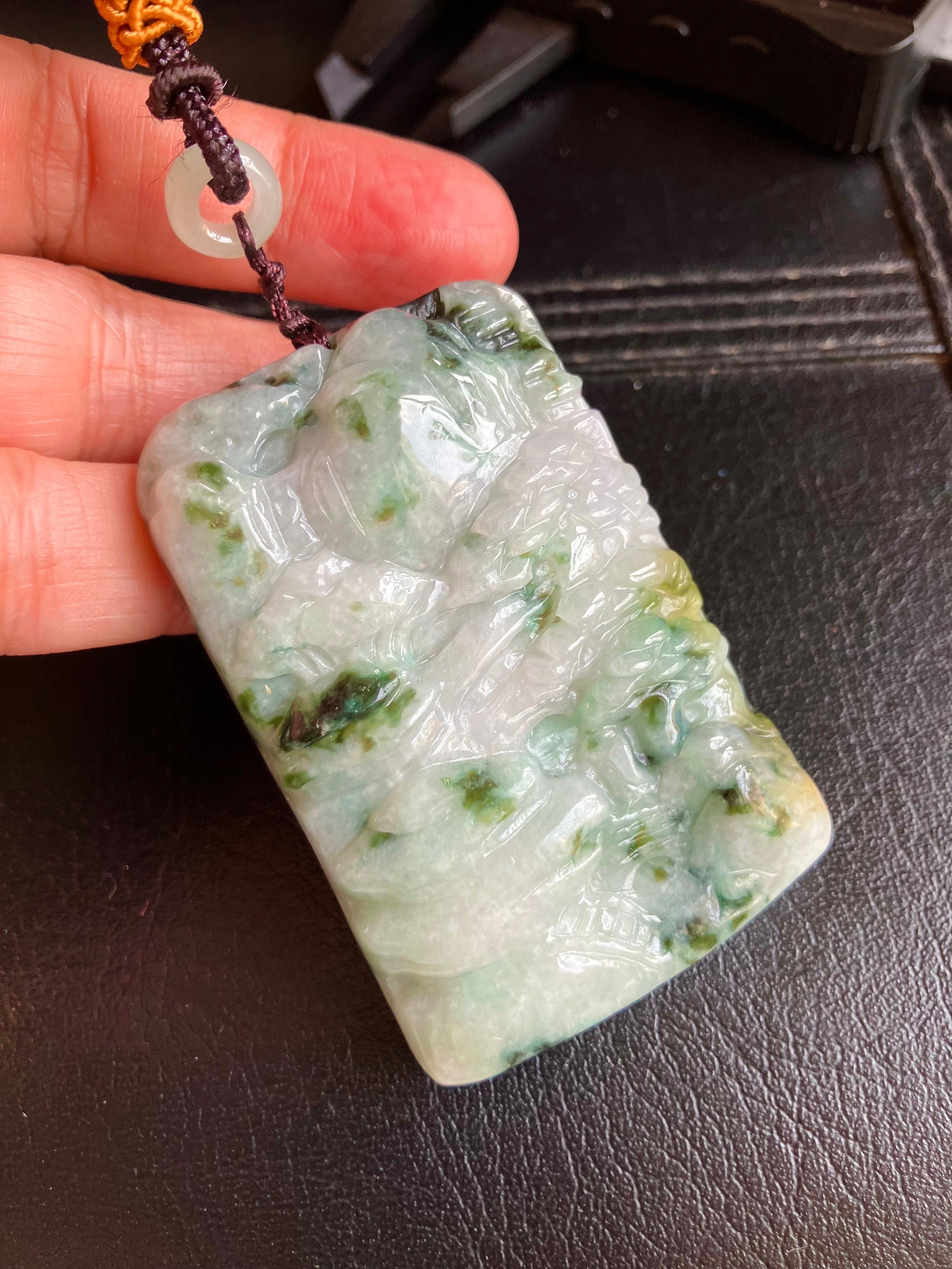 Landscape Jadeite Green Jade Pendant Necklace, Floral Base Texture ...
