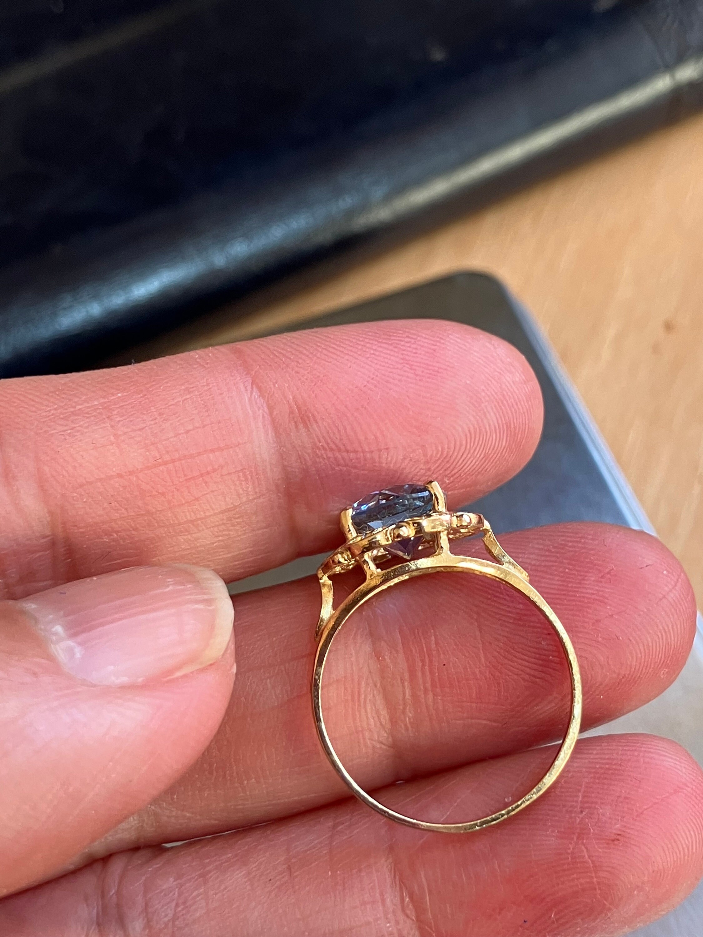 US Tariff Included-9ct Gold Filigree Setting Blue Topaz Ring Sparkling ...