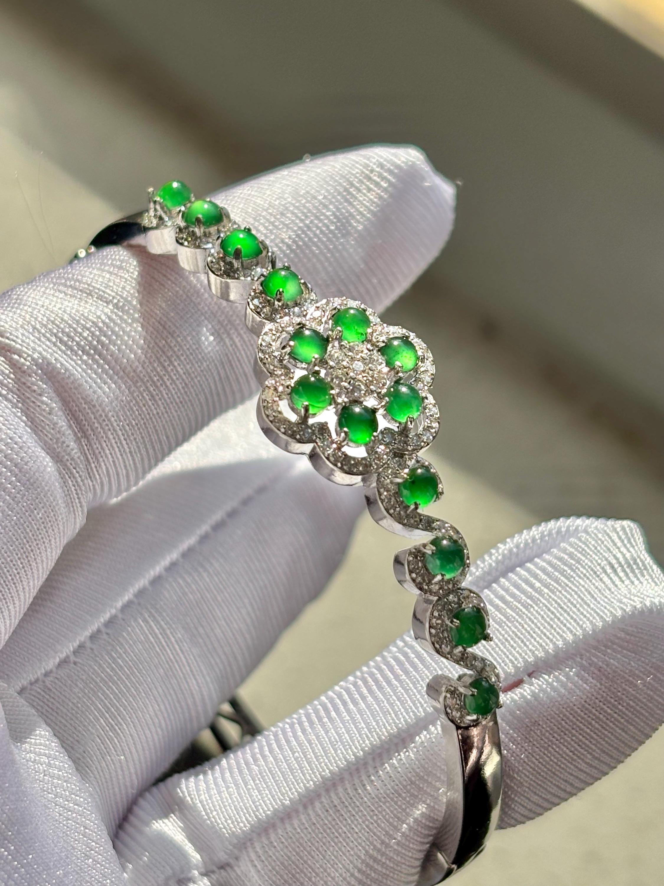 Natutal Imperial Green Jadeite Jade Silver Inlay Icy Bangle Bracelet ...
