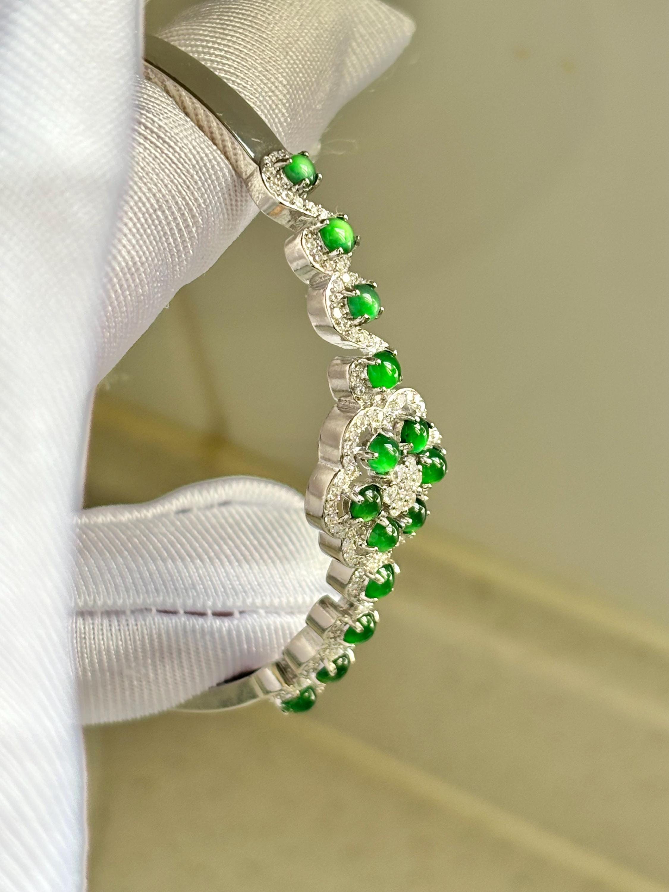 Natutal Imperial Green Jadeite Jade Silver Inlay Icy Bangle Bracelet ...
