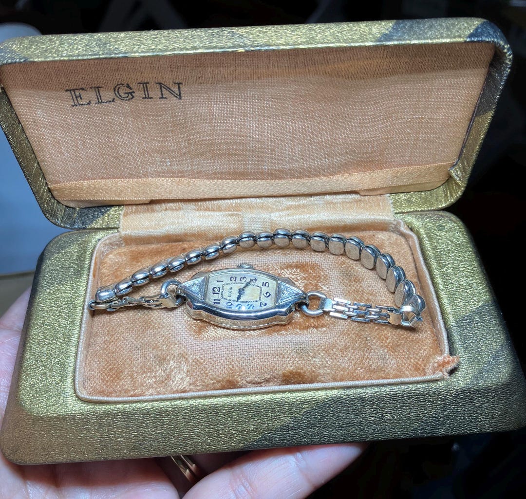 Elgin 14K Diamonds Bracelet Watch/oiled & Serviced /full Set ...