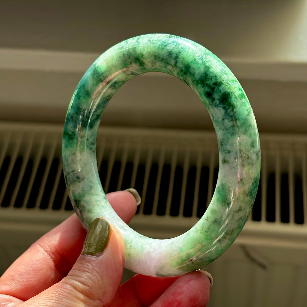 61.5-63.5mm 107.5 G Heavy Round Green Burma Jadeite Bangle, Chuppy ...
