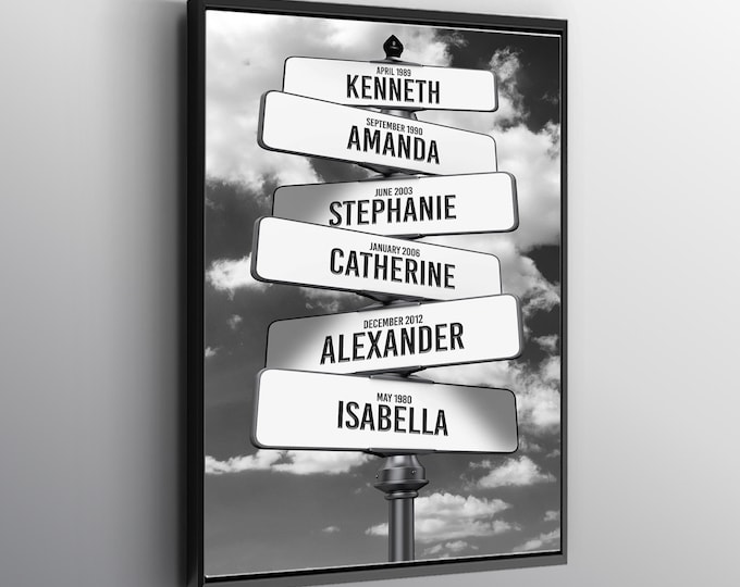 Custom Children Names Sign, Sky Background, Family Name Street Sign ...