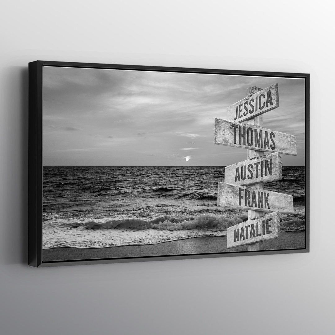 Custom Ocean Sunset Multi-names Personalized Print Wall Art Canvas ...