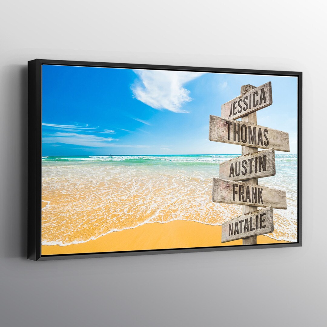 Custom Beach Multi-names Personalized Print Wall Art Canvas. Printed ...