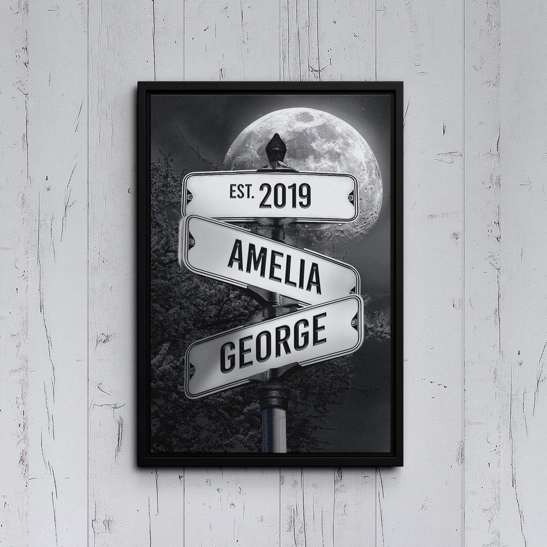 Retro Sky Street Sign Multi-names Personalized Print Wall Art Canvas ...