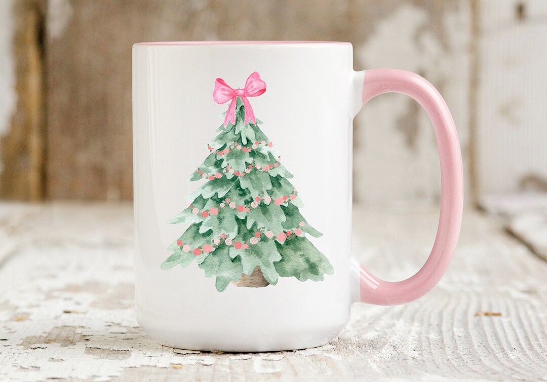 Pink Christmas Mug, Christmas Tree Mug, Cute Mug, Christmas Tree Cup ...