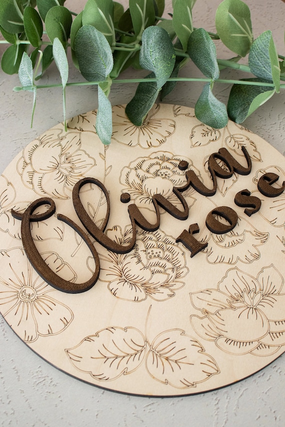 Floral Wood Sign Baby Sign Newborn Custom Sign Engraved - Etsy
