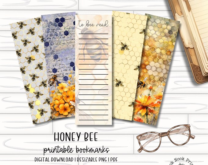 Sunflower and Bees Printable Bookmarks: Floral Bookmark Set (PDF & JPEG ...