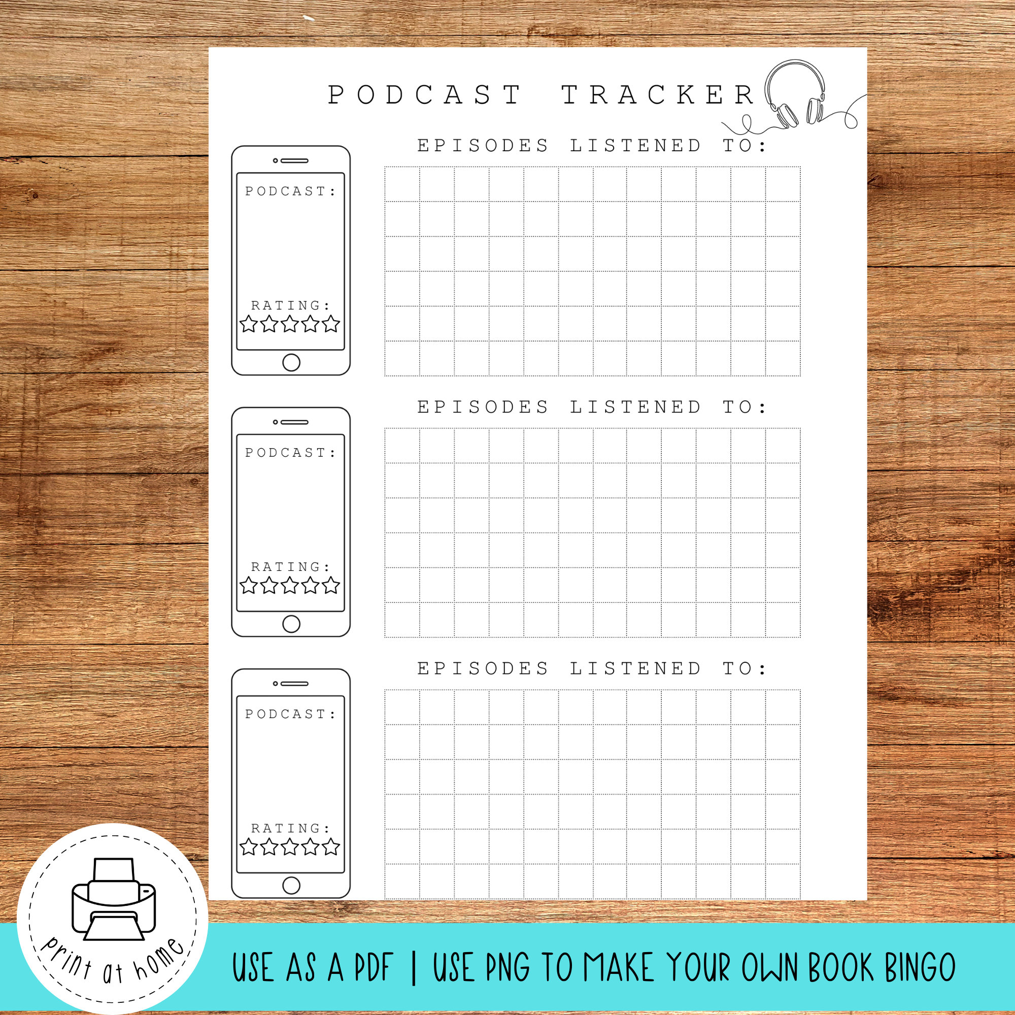 Podcast Tracker Printable Tracker Bullet Journal Bujo Spread PDF Letter ...