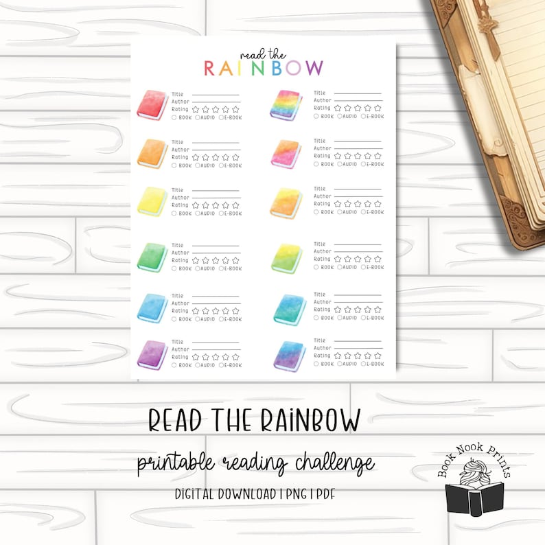 Read the Rainbow, Printable Reading Challenge, Reading Journal, PDF ...