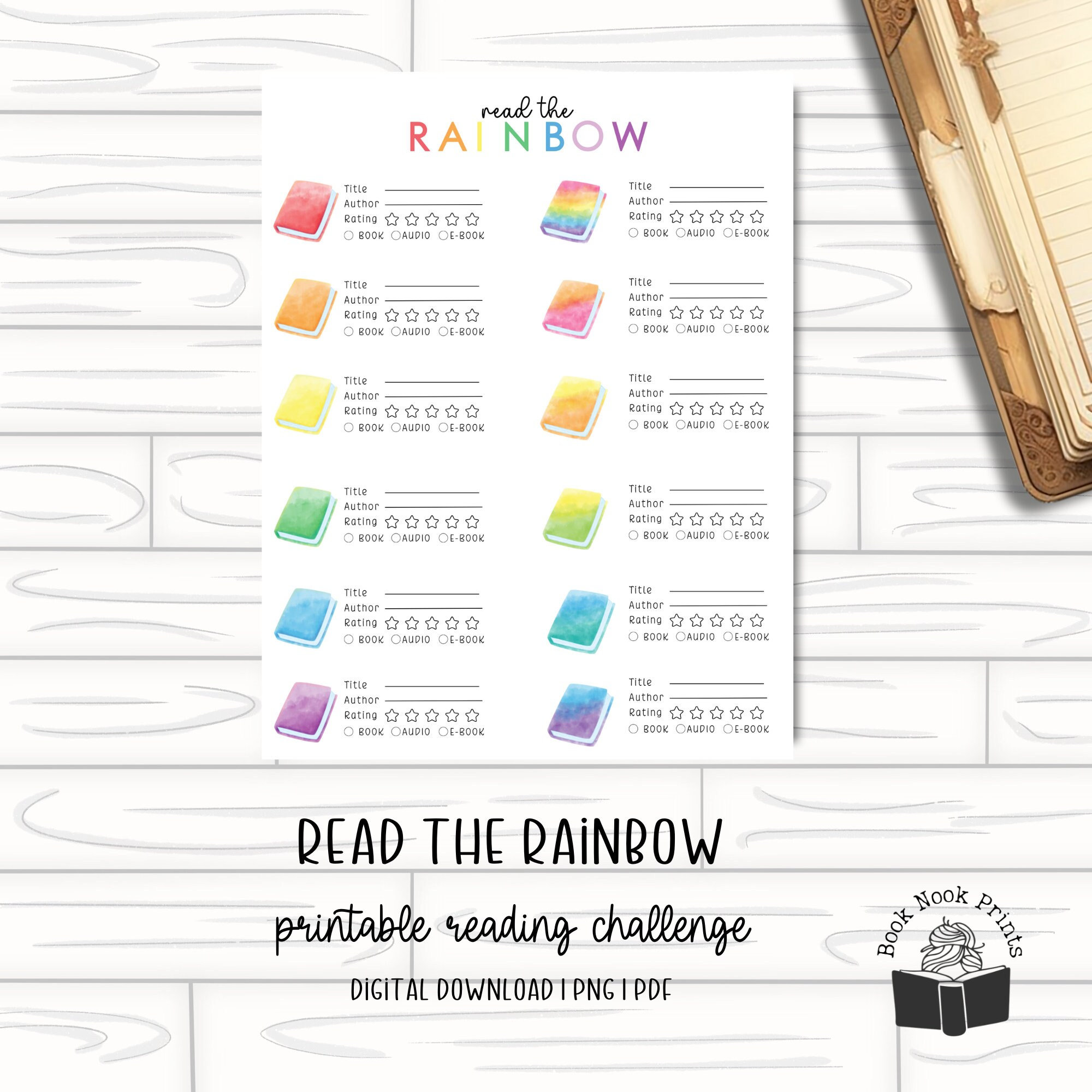 Read the Rainbow, Printable Reading Challenge, Reading Journal, PDF ...
