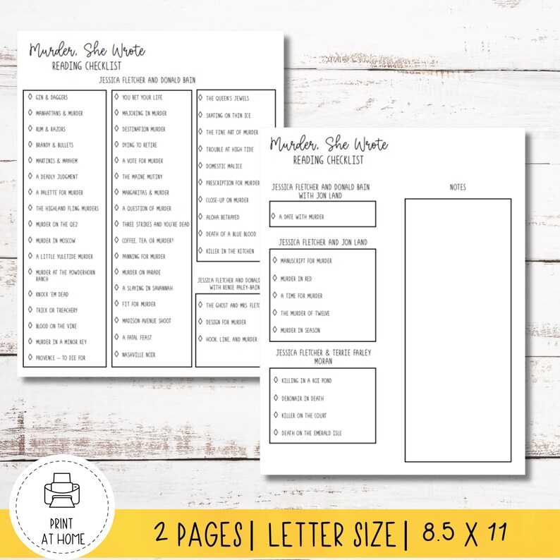 Murder She Wrote Reading Checklist Printable Reading List - Etsy