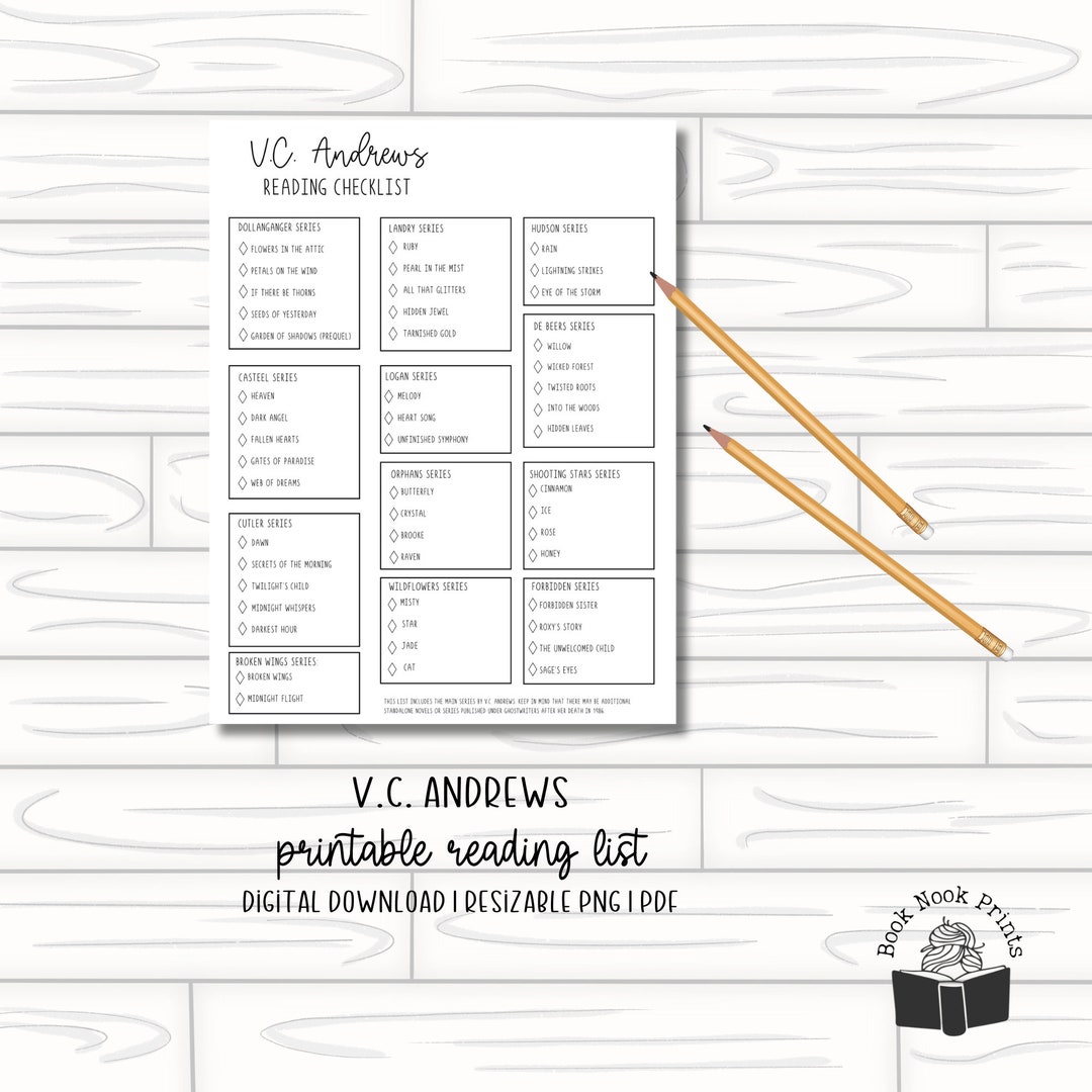 V.C. Andrews Reading Checklist | Printable Reading List | Book Tracker | Reading Journal | PDF ...