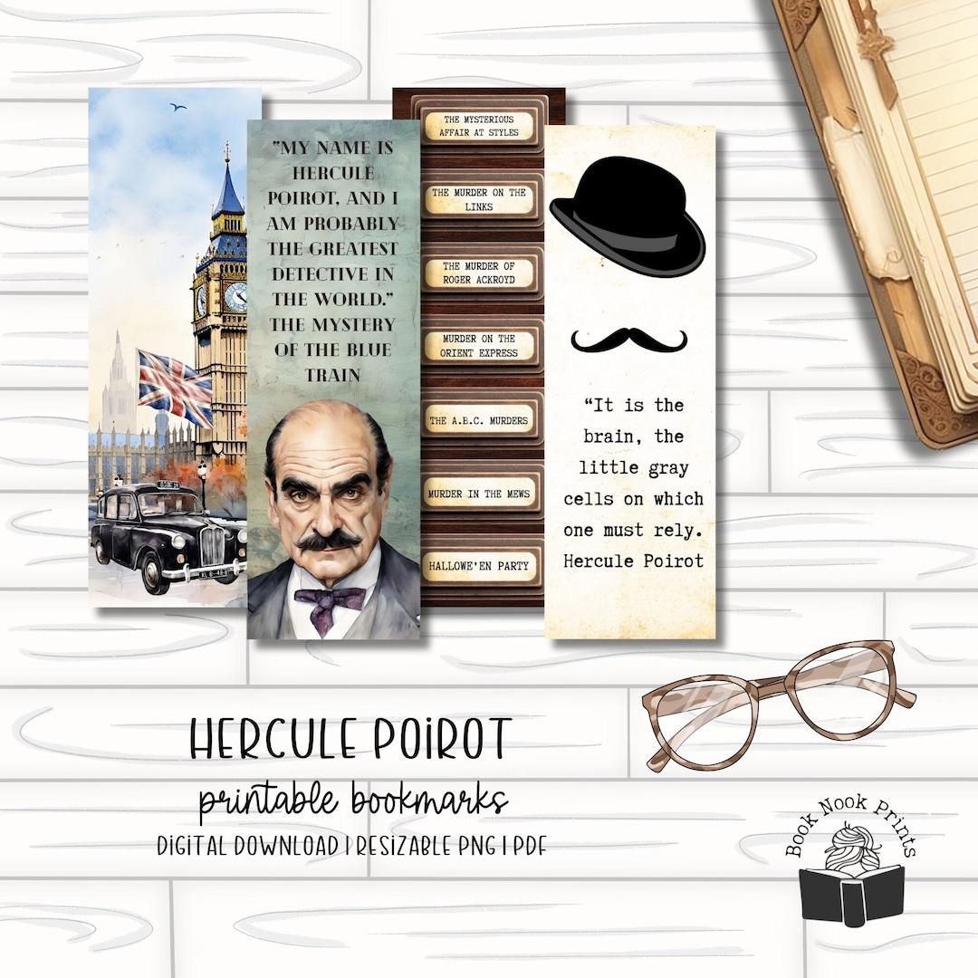 Printable Poirot Bookmark Set | Printable Bookmarks | PDF | PNG | 4 ...