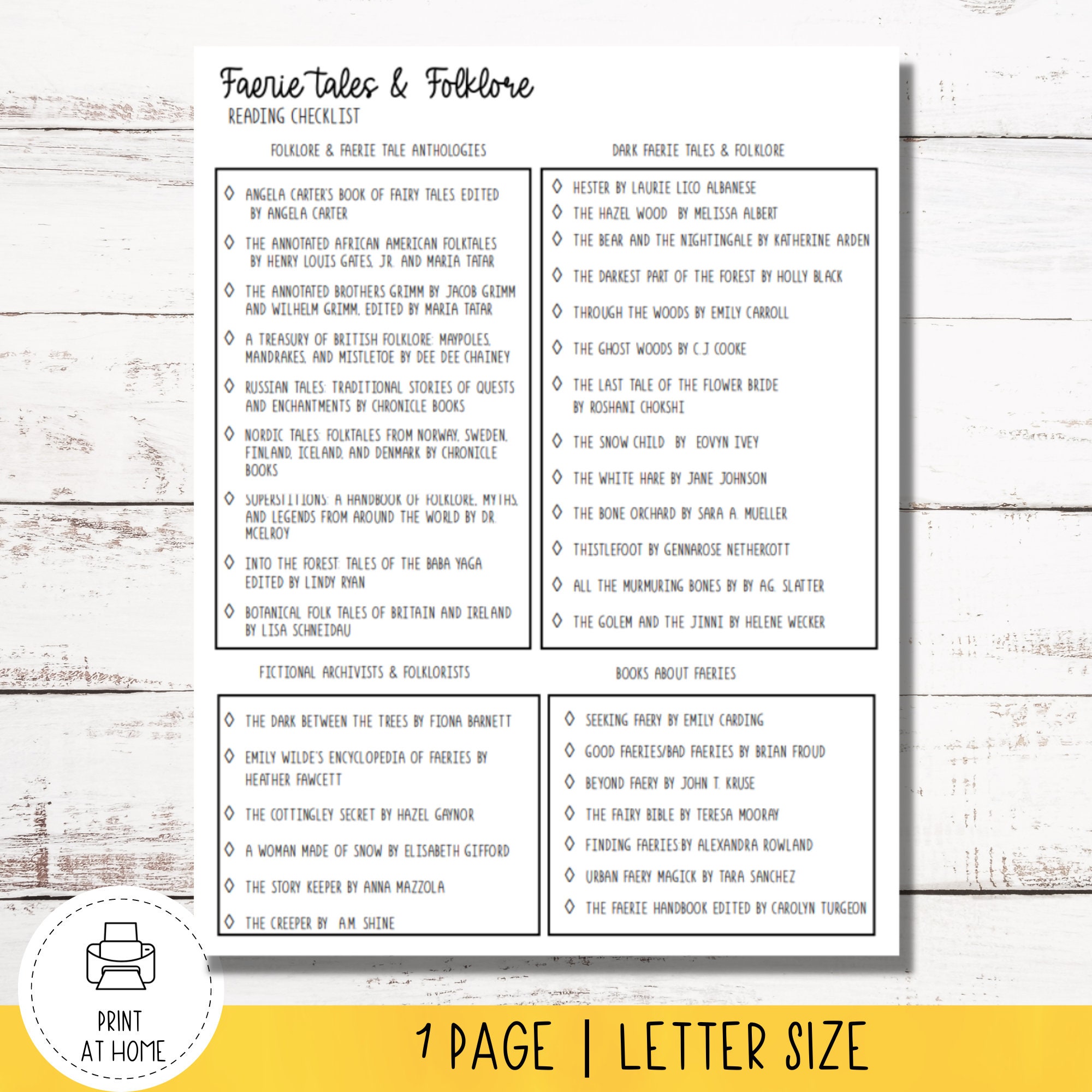 Faerie Tales & Folklore Reading Checklist for Adults (PDF) - Etsy