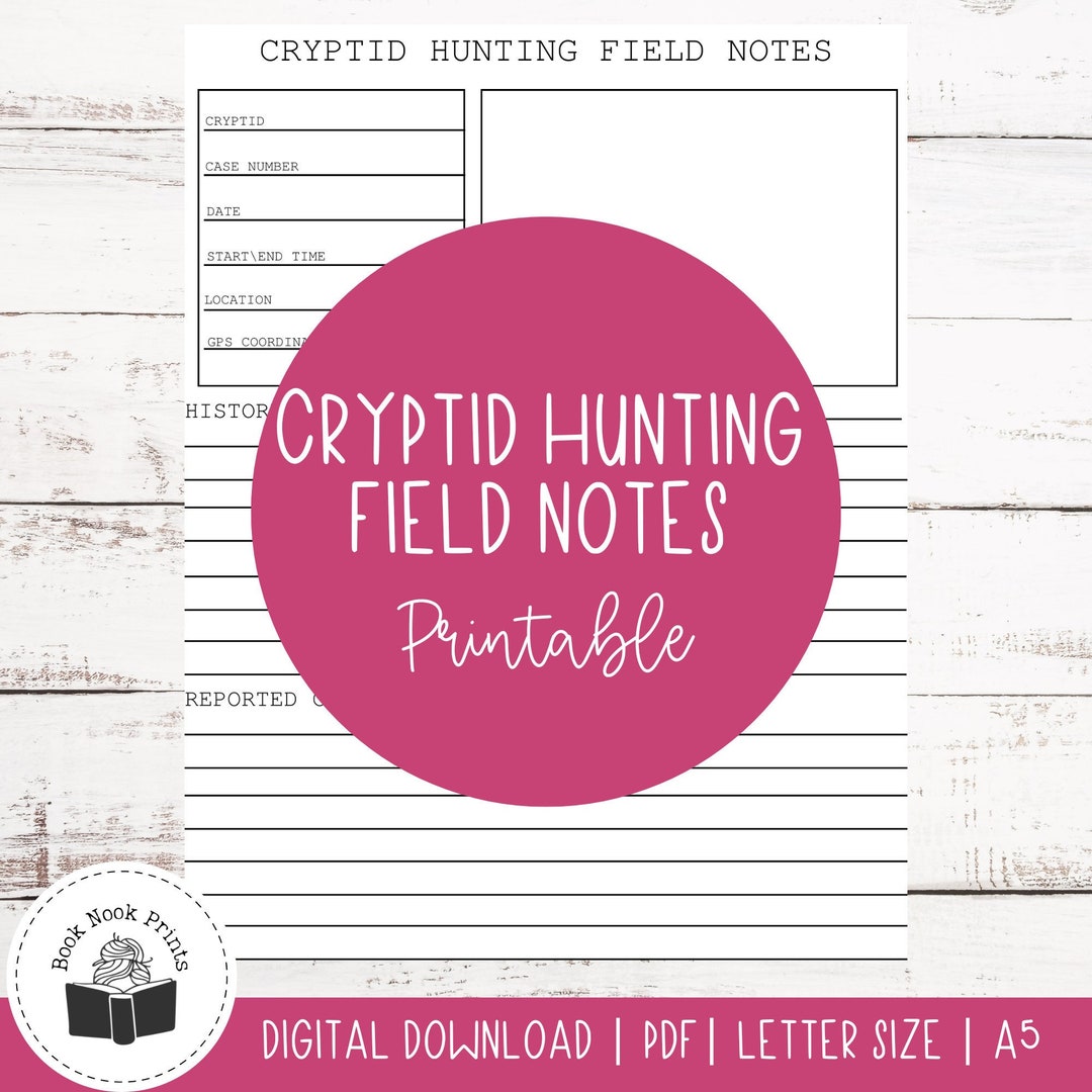 Cryptid Hunting Field Notes Printable Notes Printable Planner Bigfoot ...