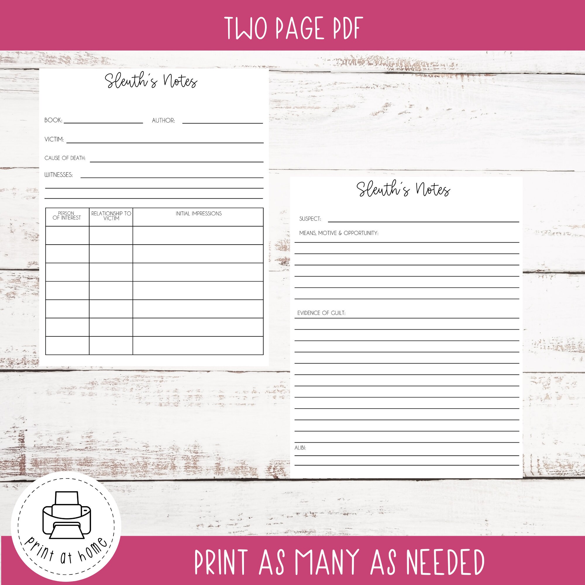 Slueth Notes Mystery Book Notes Armchair Detective Notes - Etsy