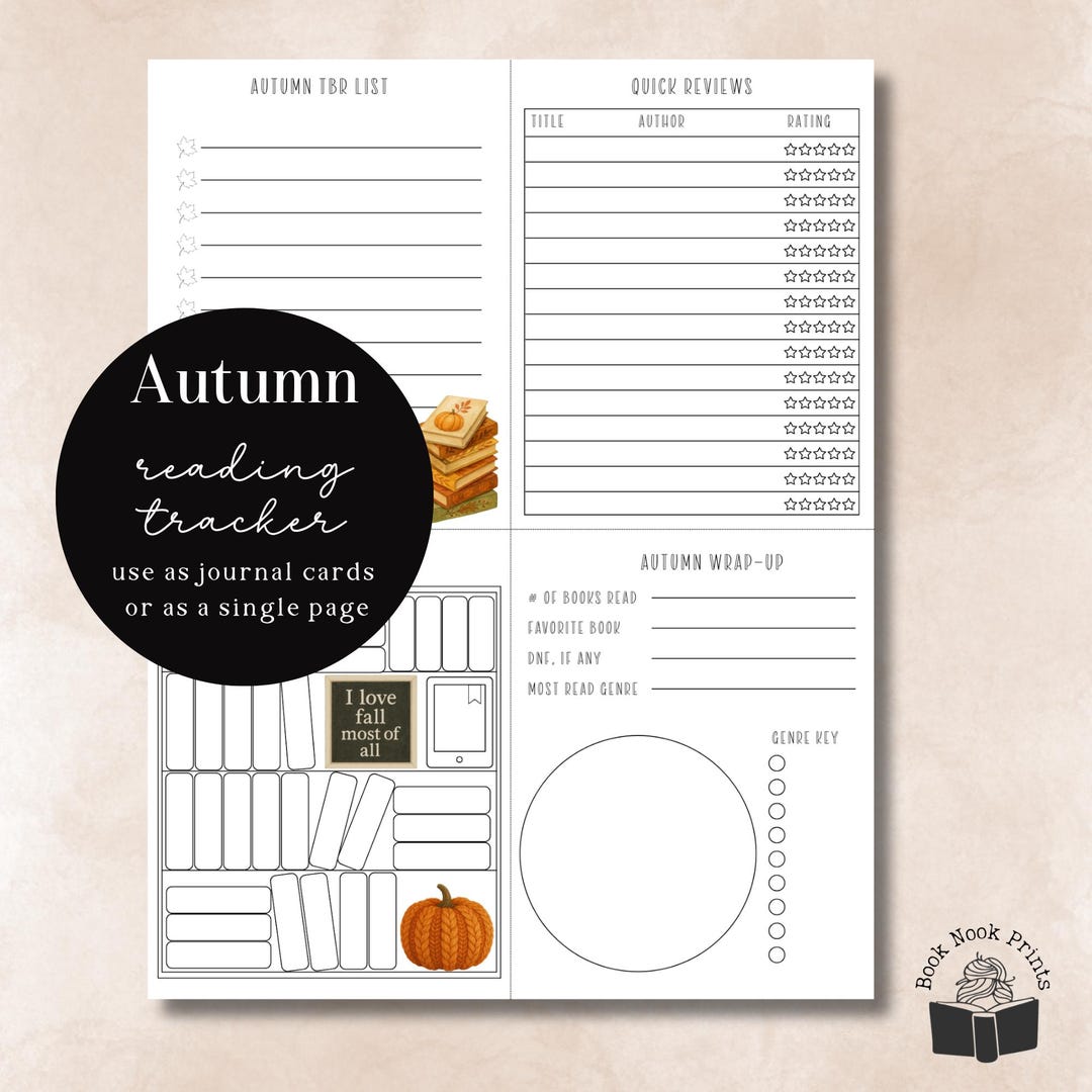 Autumn Reading Tracker Printable Book Tracker Reading Journal PNG Book ...