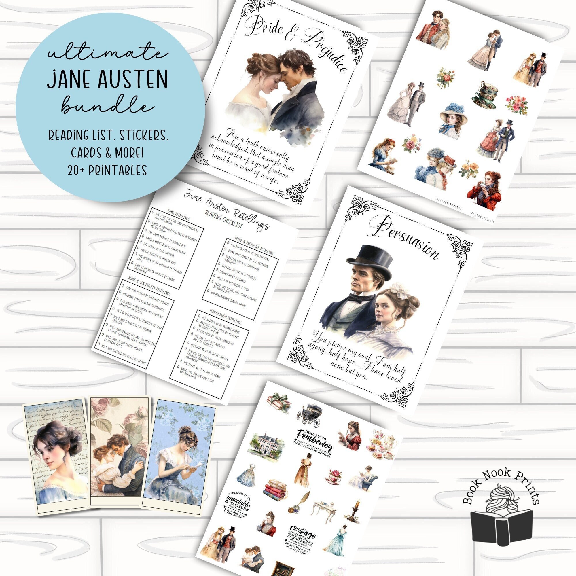 Jane Austen Bundle | Printable Bundle | Reading Lists | Stickers | Book ...