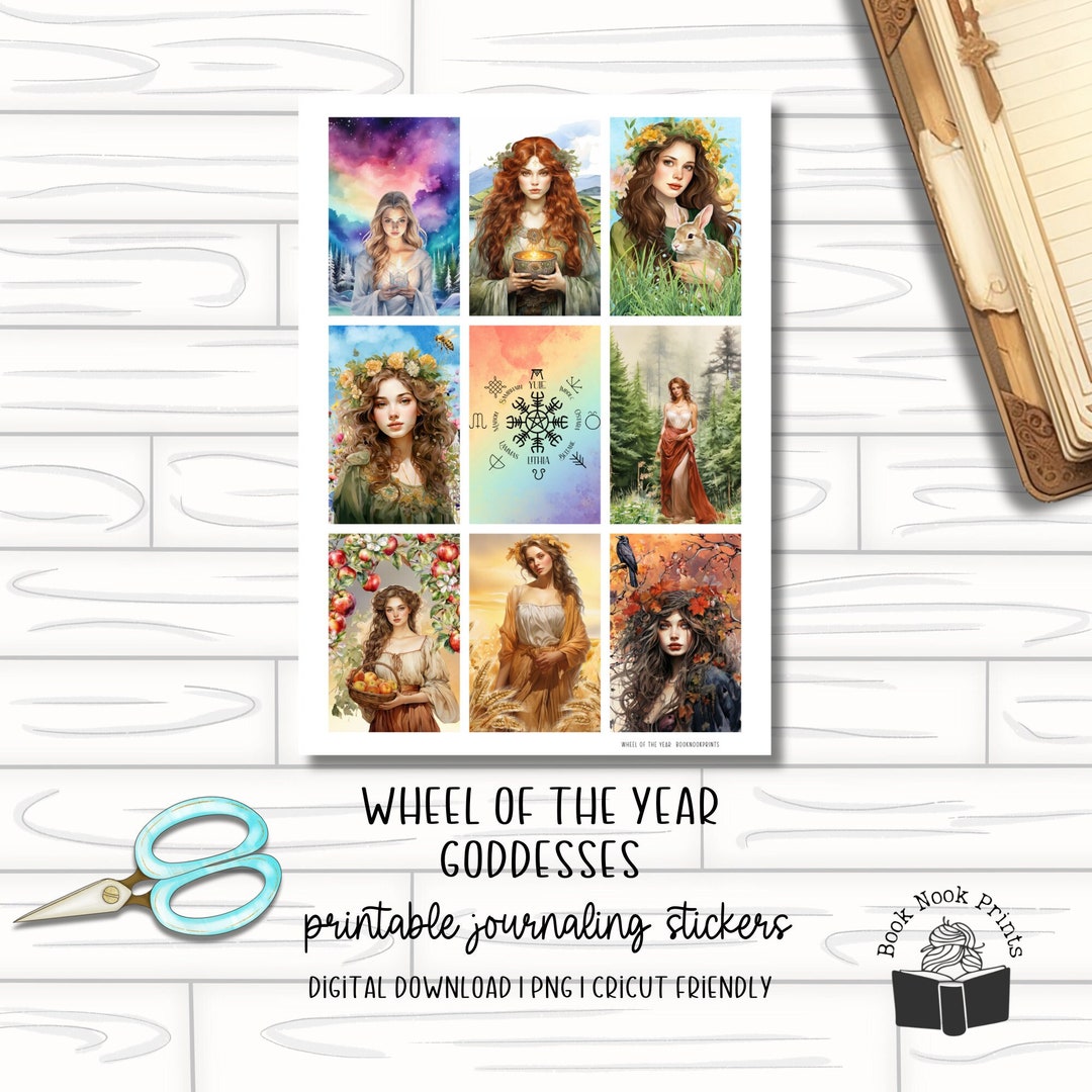 Wheel of the Year Goddesses Printable Planner Stickers PNG Cricut Cut File Pagan Wiccan Witch ...