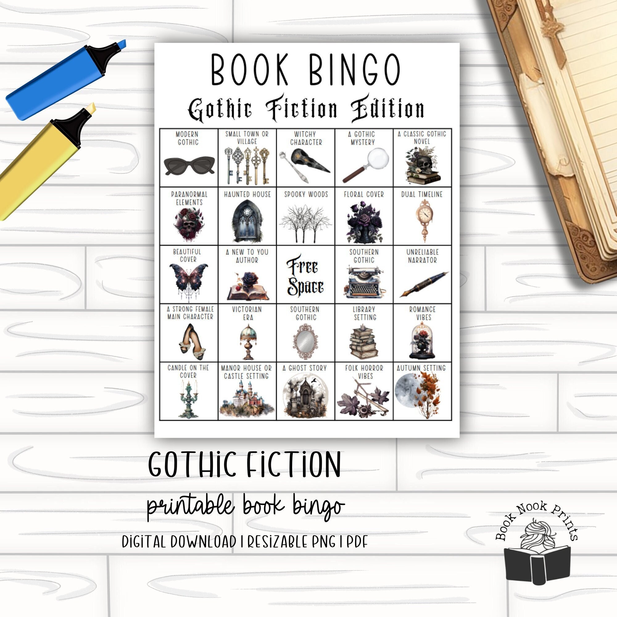 Gothic Fiction Book Bingo | Printable Reading Challenge | Reading ...