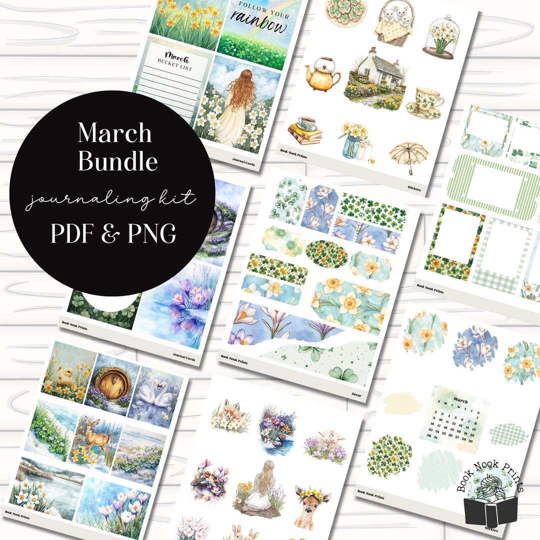 March Journaling Kit, Planner, Printable, Stickers, Journal Cards, ATC ...