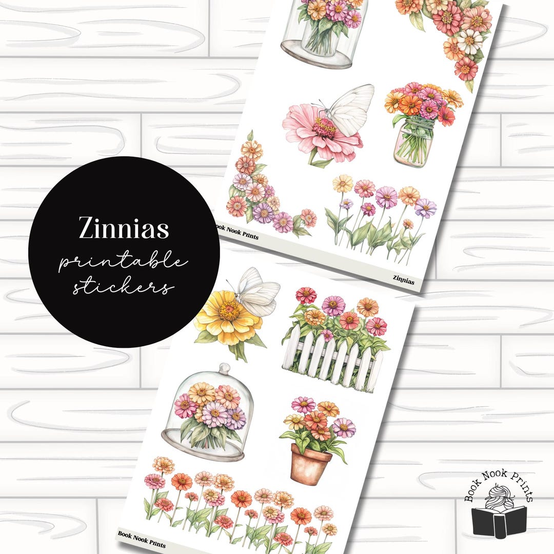 Zinnias Printable Stickers Planner Journal Digital Download Summer ...