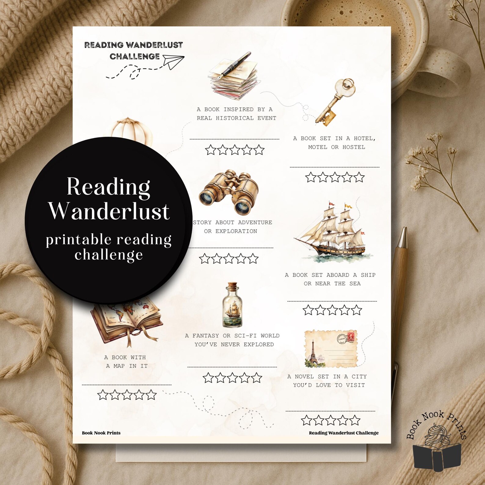 Reading Wanderlust Challenge Printable Book Tracker Fantasy Historical ...