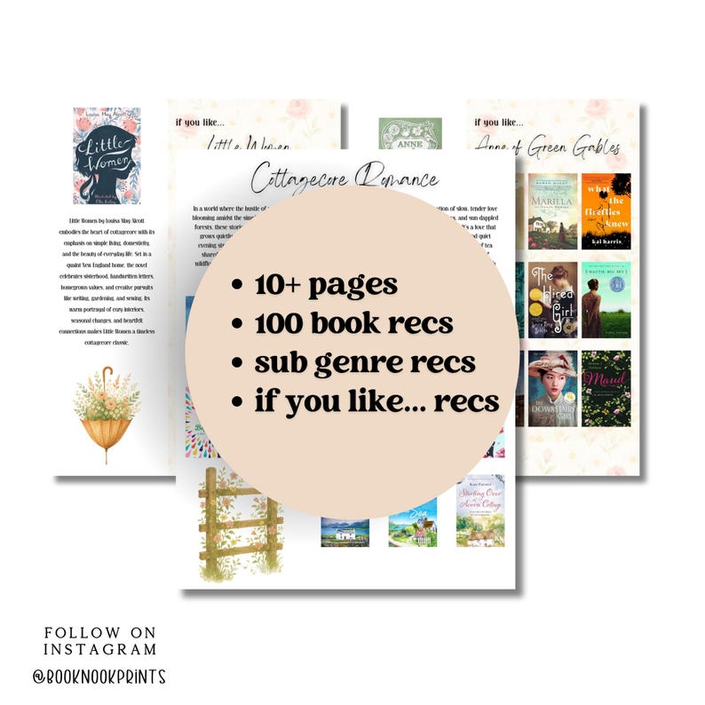 Cottagecore Printable Reading Guide, Romance, Mystery, Fantasy, Book ...