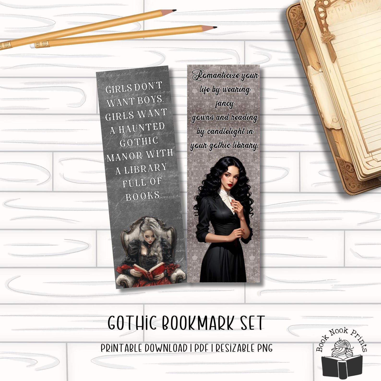 Printable Gothic Bookmark Set, Printable Bookmarks, PDF, PNG, 2 Pack ...