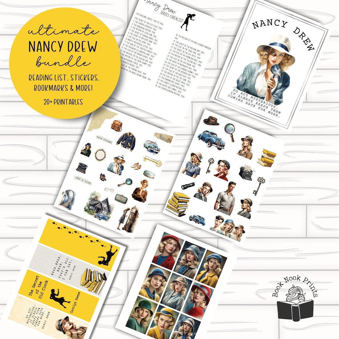 Nancy Drew Bundle Printable Bundle Reading Lists Stickers Book Cover ...