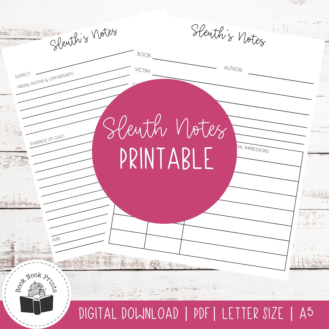 Slueth Notes Mystery Book Notes Armchair Detective Notes - Etsy