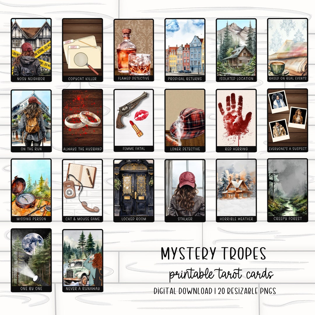 Mystery Tropes Tarot Cards | Printable Stickers | Printable Cards | TBR ...