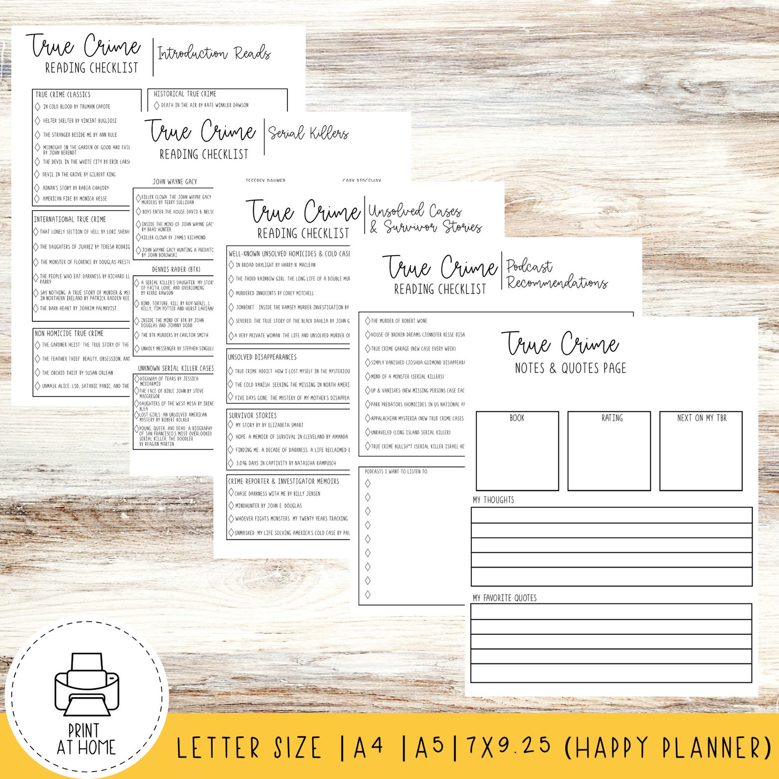 True Crime Reading Checklist PDF Reading Tracker Printable - Etsy
