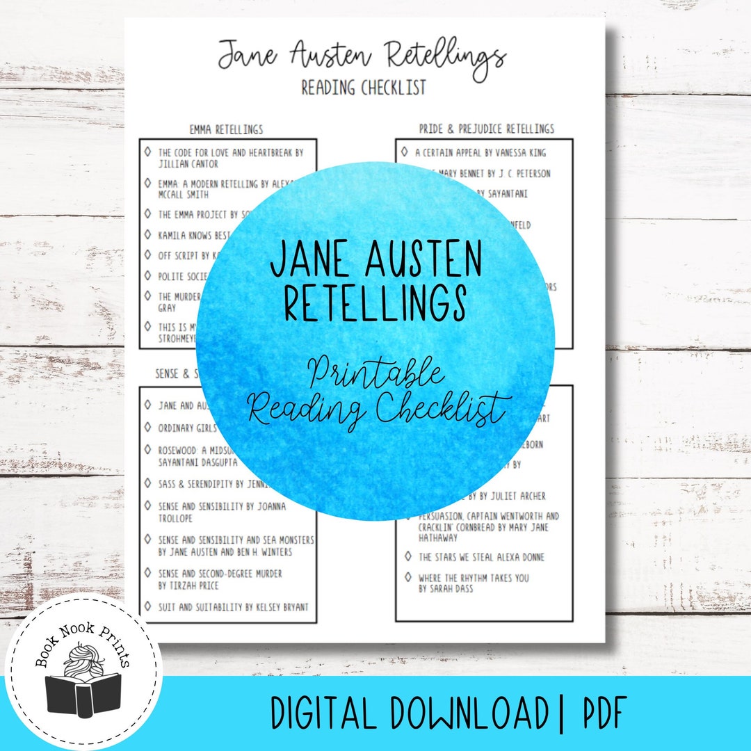Jane Austen Retellings Reading Checklist Printable Reading - Etsy