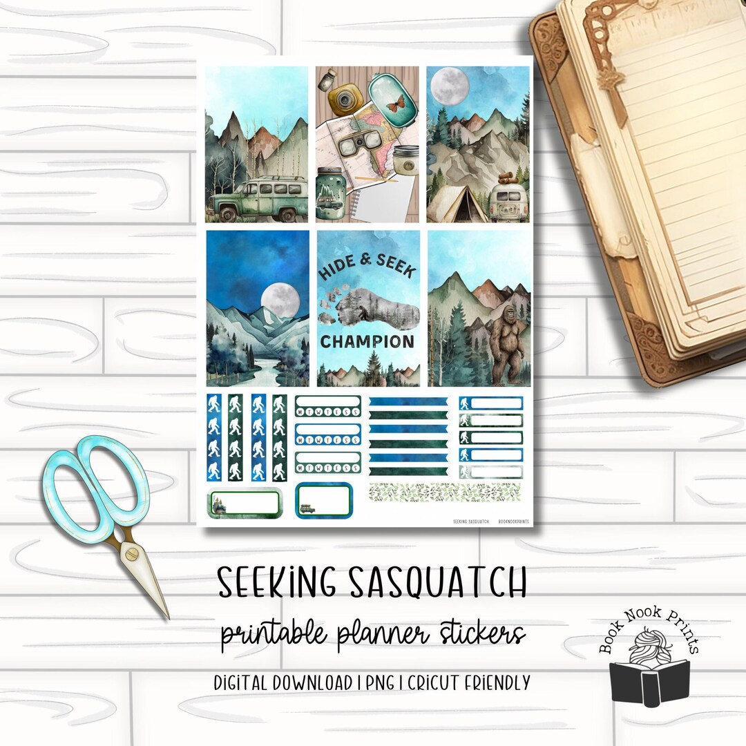 Seeking Sasquatch Printable Planner Stickers PNG Cricut Cut File ...