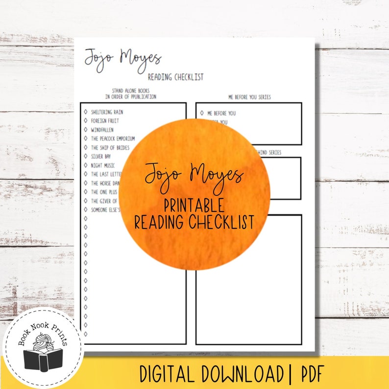 Jojo Moyes Reading Checklist Printable Reading List Book Tracker Reading Journal PDF - Etsy
