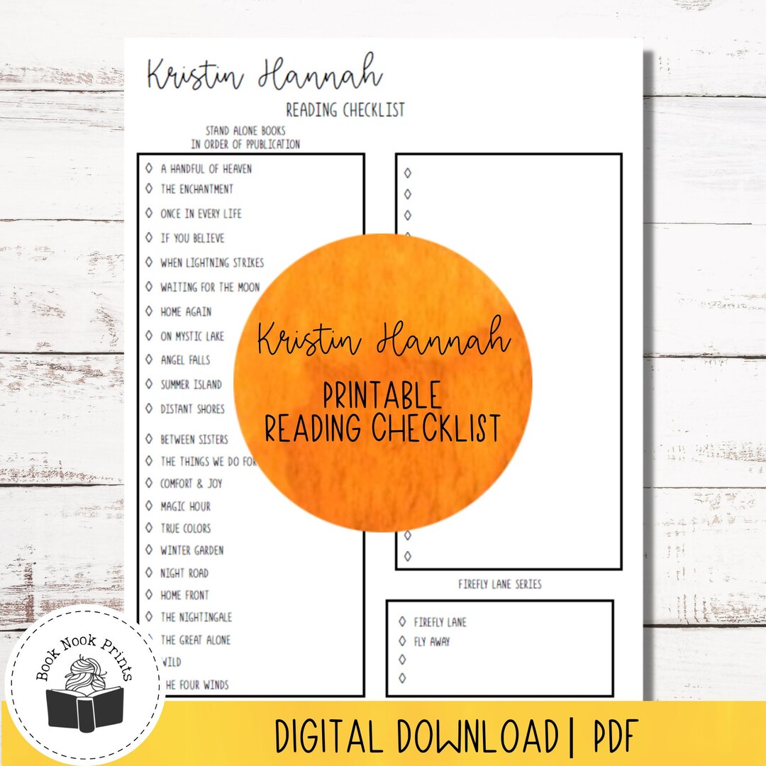 Kristin Hannah Reading Checklist | Printable Reading List | Book ...