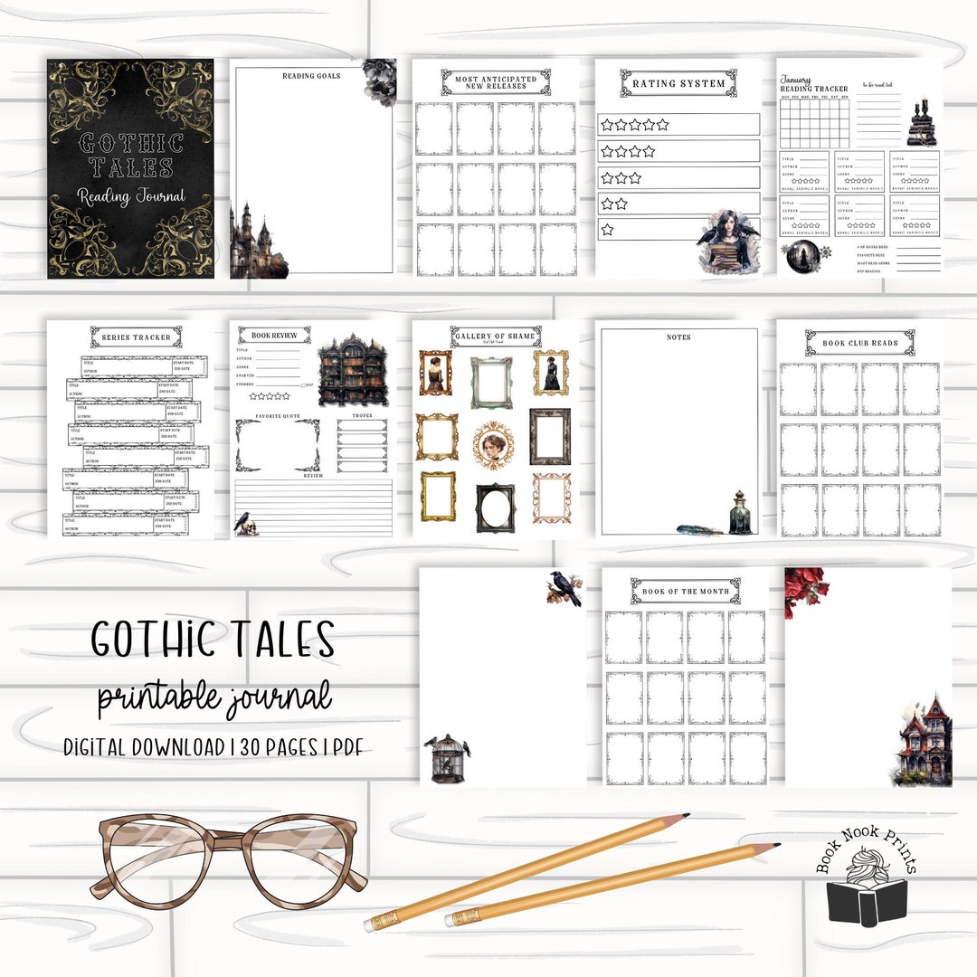30 Page Printable Gothic Tales Reading Journal, Book Tracker, Reading ...