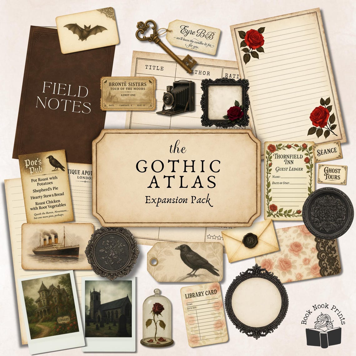 Gothic Atlas Expansion Pack, Printable Ephemera, Field Notes Journal ...
