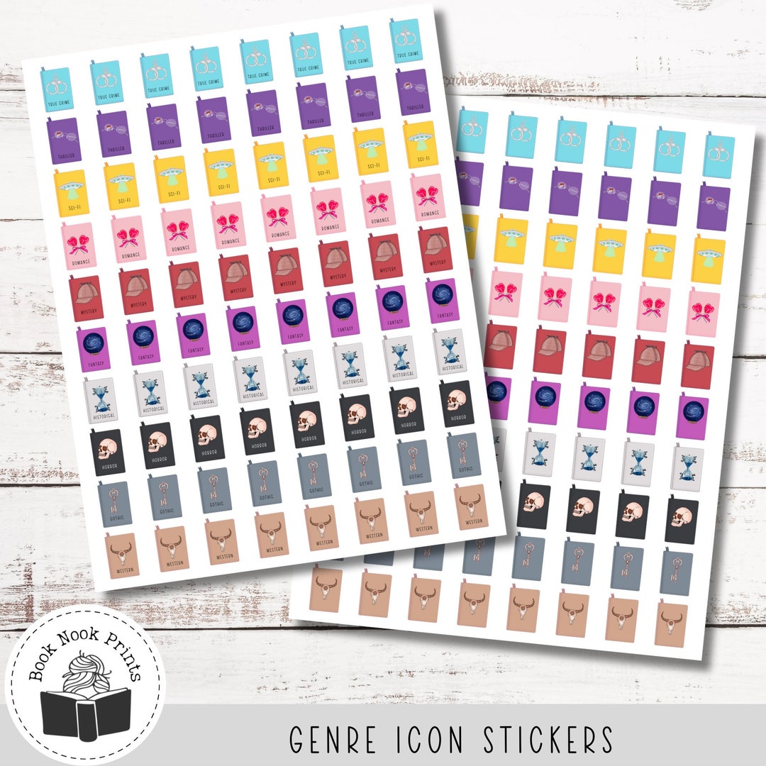 Book Genre Icon Stickers Printable Book Tracker Reading Journal PNG ...