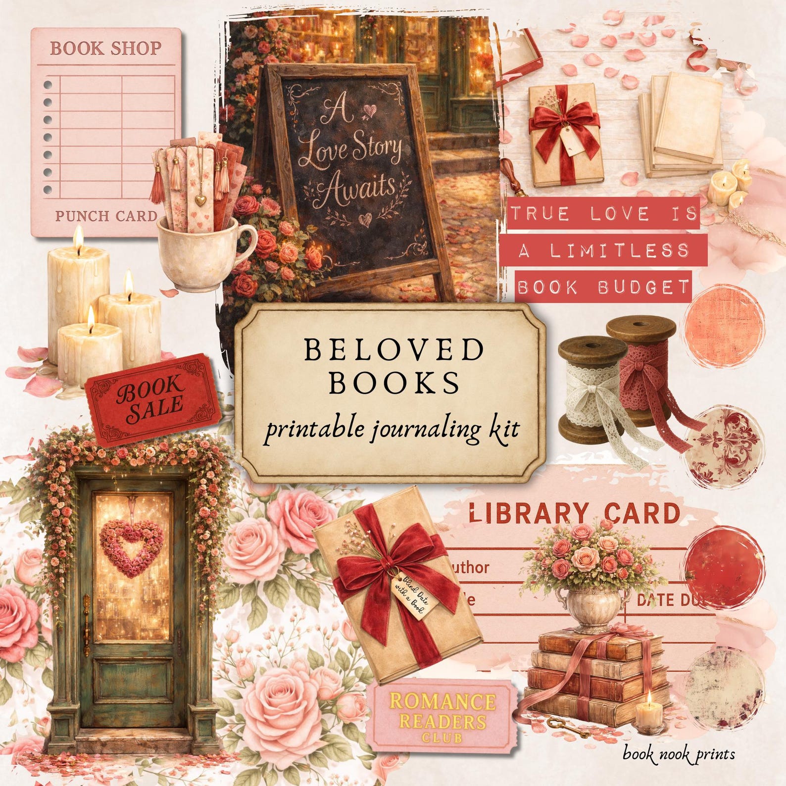 Beloved Books Junk Journal Journaling Kit Printable Ephemera Fussy Cuts ...