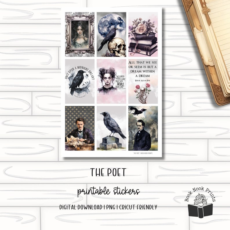 The Poet Printable Stickers | PNG | Cricut Cut File | Bookish Stickers ...