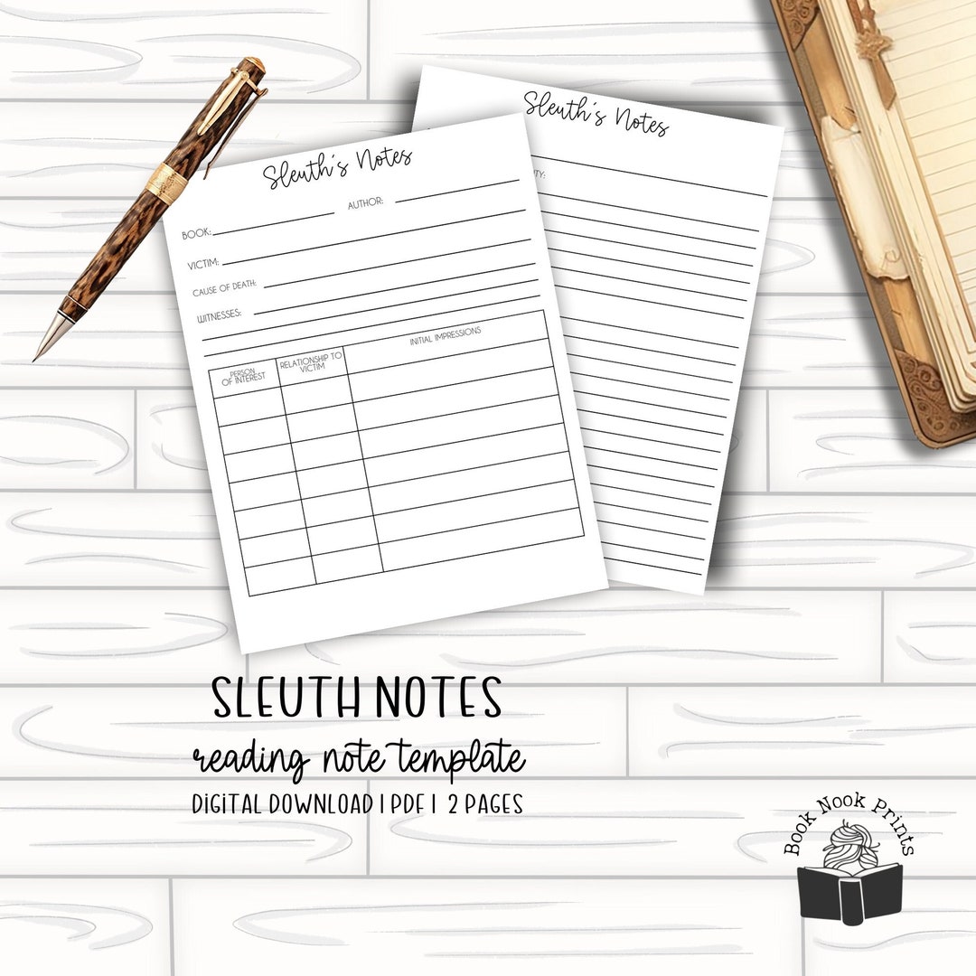 Slueth Notes Mystery Book Notes Armchair Detective Notes PDF Digital ...