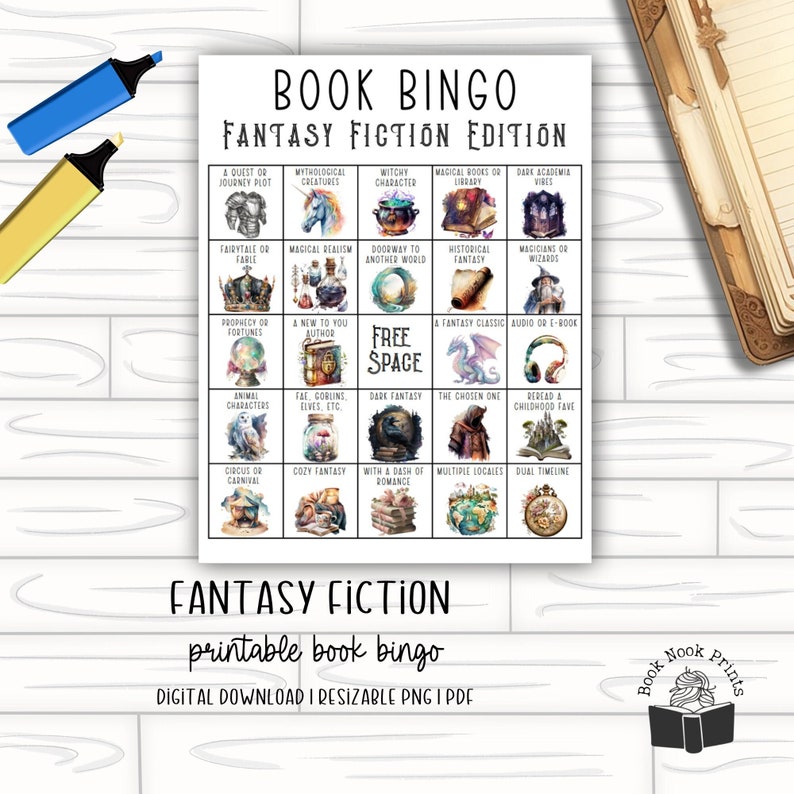 Fantasy Fiction Book Bingo Printable Reading Challenge Reading Journal ...